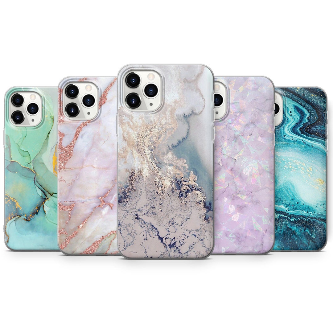Blue Beige Marble Phone Case With Gold Cover for iPhone 15 Pro, 14 Pro ...