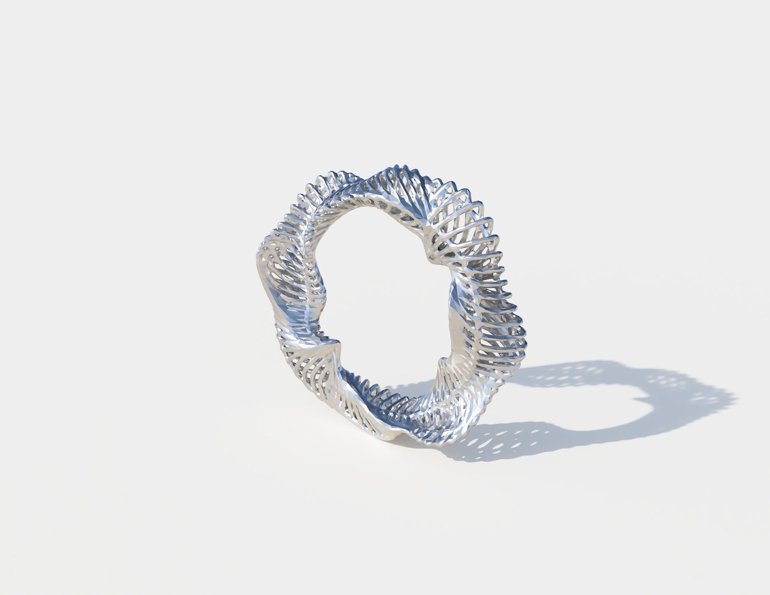 3D Printed Titanium Ring, Rib Natural Structure, Silver Matte Ring ...