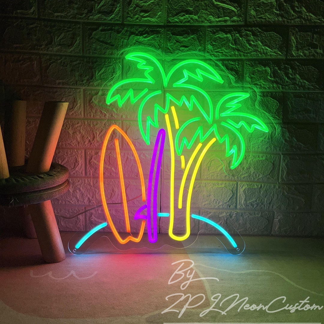 Surfboard Palm Tree Neon Sign Custom Neon Sign Surfboard Shop Led Light ...