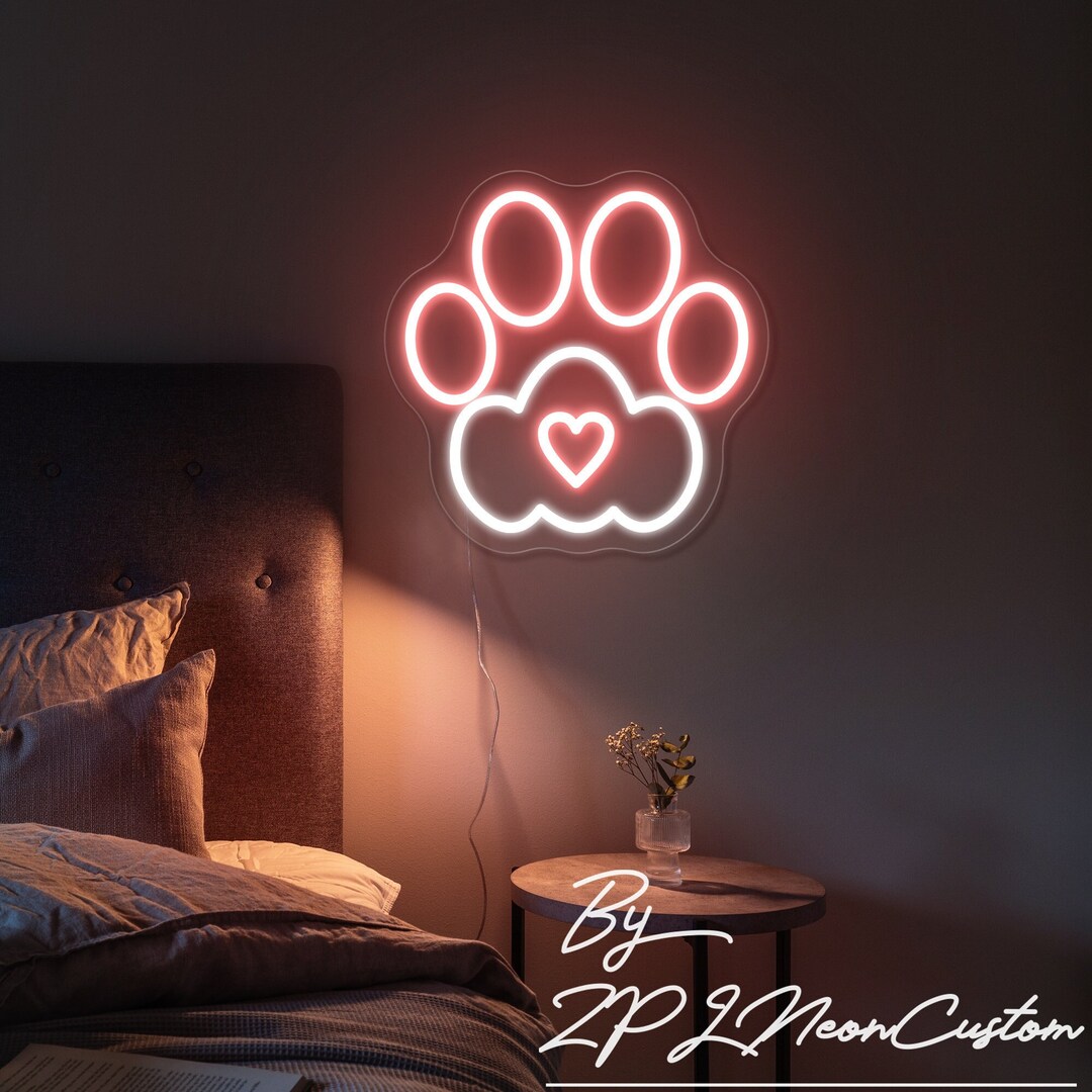 Paw Print Neon Sign Animals Paw Print Custom Neon Sign Led Light Wall ...