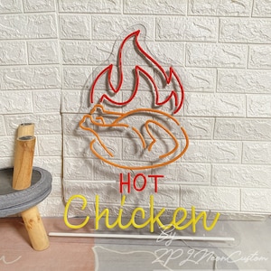 Hot Chicken Neon Sign Custom Chicken Barbeque Restaurant Neon Sign Led ...