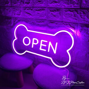 Open Neon Sign Pet Shop Open Neon Sign Custom Dog Bone Neon Sign Art ...