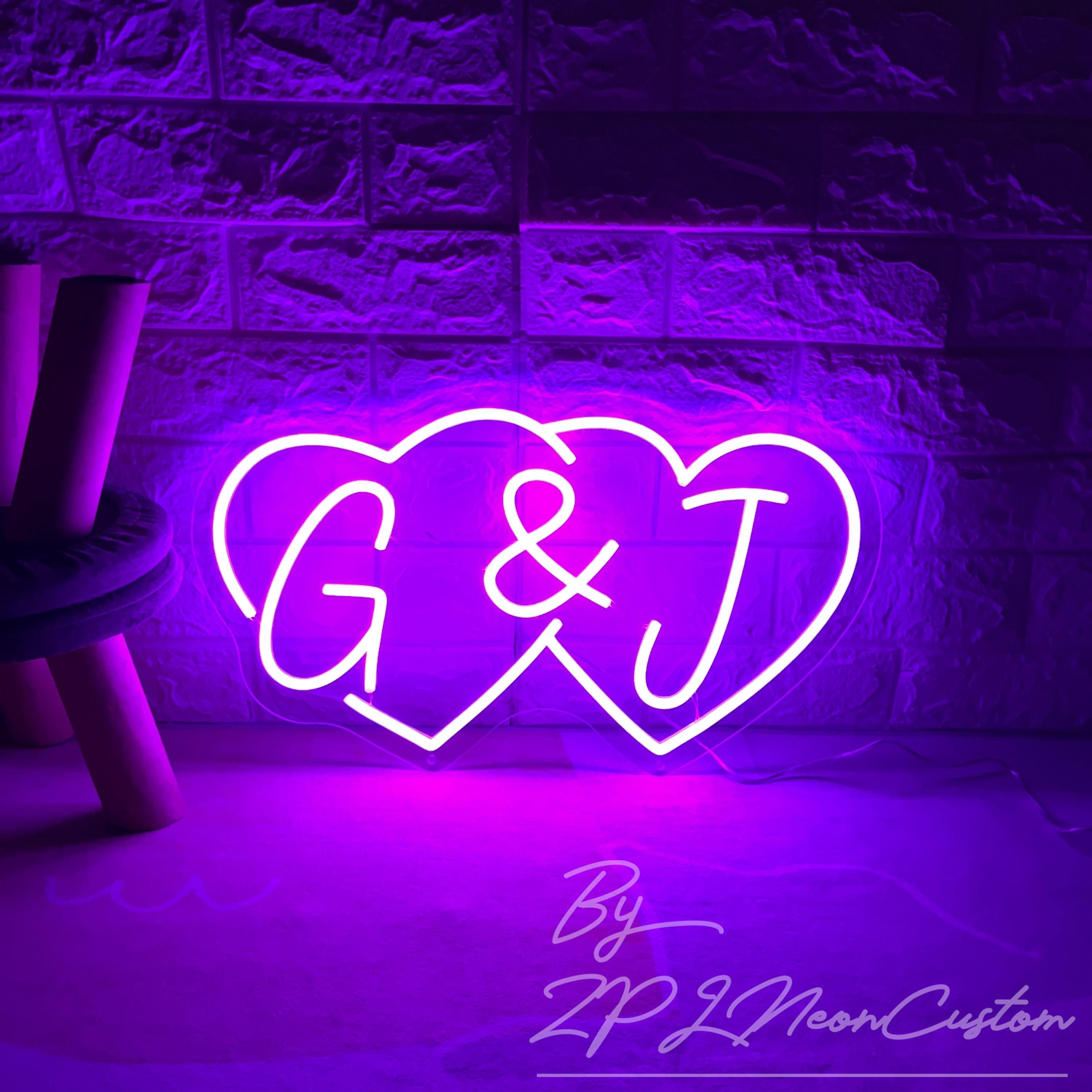 Custom Initials Double Heart Neon Sign, Wedding Decor - Etsy