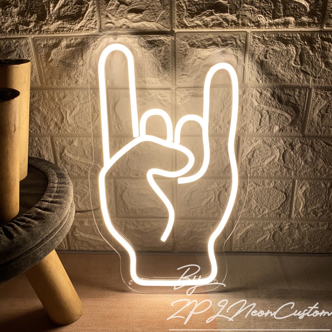 Rock on Hand Neon Sign Custom Neon Sign Led Light Music Gesture Neon ...