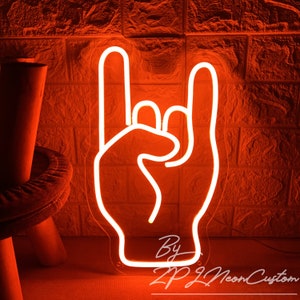 Rock on Hand Neon Sign | Custom LED Music Decor - Etsy