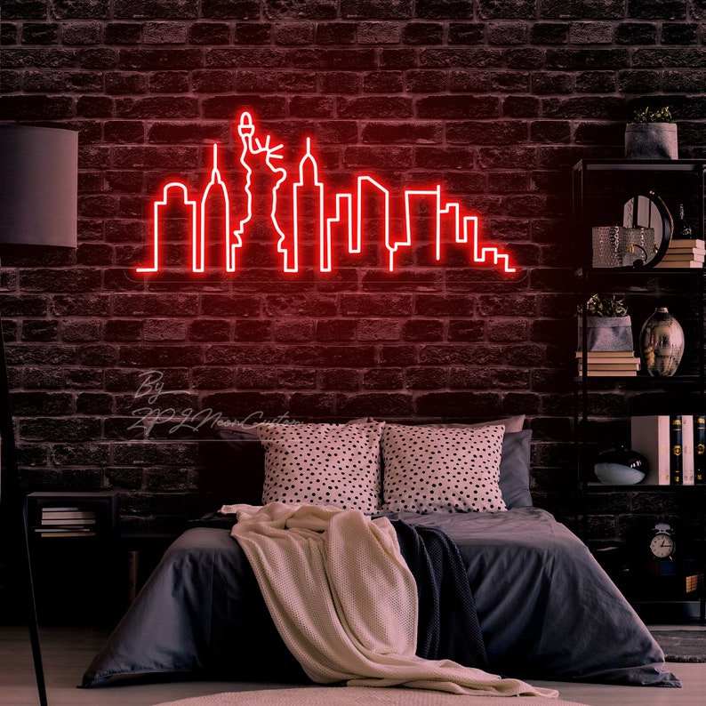 New York City Skyline Neon Sign, Custom LED Wall Decor - Etsy