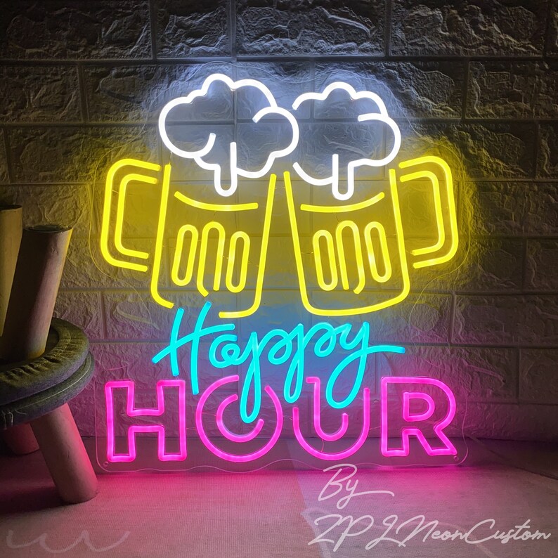 Happy Hour Beer Mug Neon Sign, Custom Bar Decor - Etsy