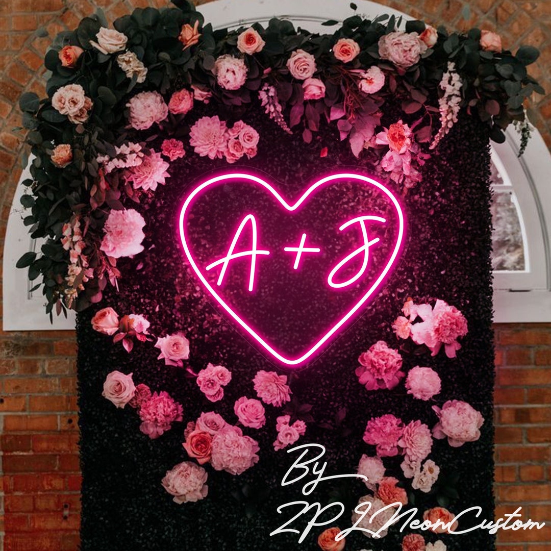 Custom Initials Name Neon Sign Heart Led Light Last Name Neon Sign ...