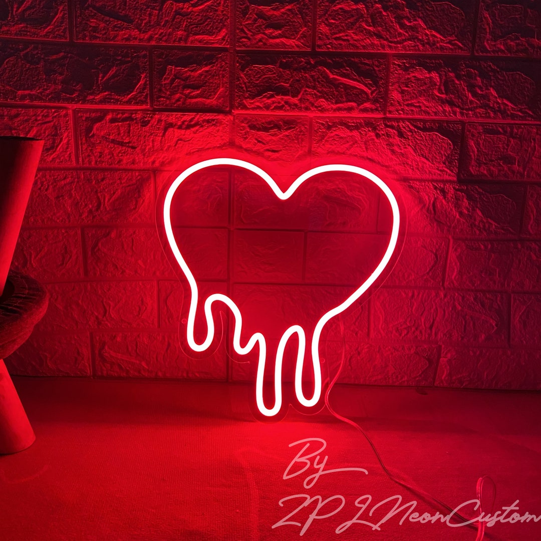 Melting Heart Neon Sign, Dripping Heart Wall Decor - Etsy