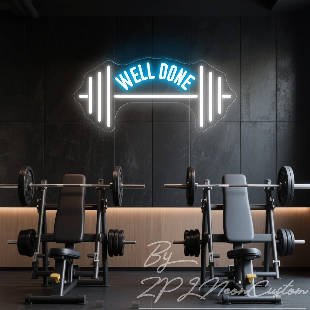 Barbell Neon Sign Well Done Neon Light Custom Gym Led Neon Sign Bar Gym ...