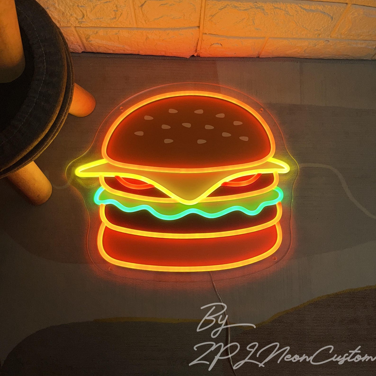 Hamburger Neon Sign: Custom Food LED Wall Decor - Etsy