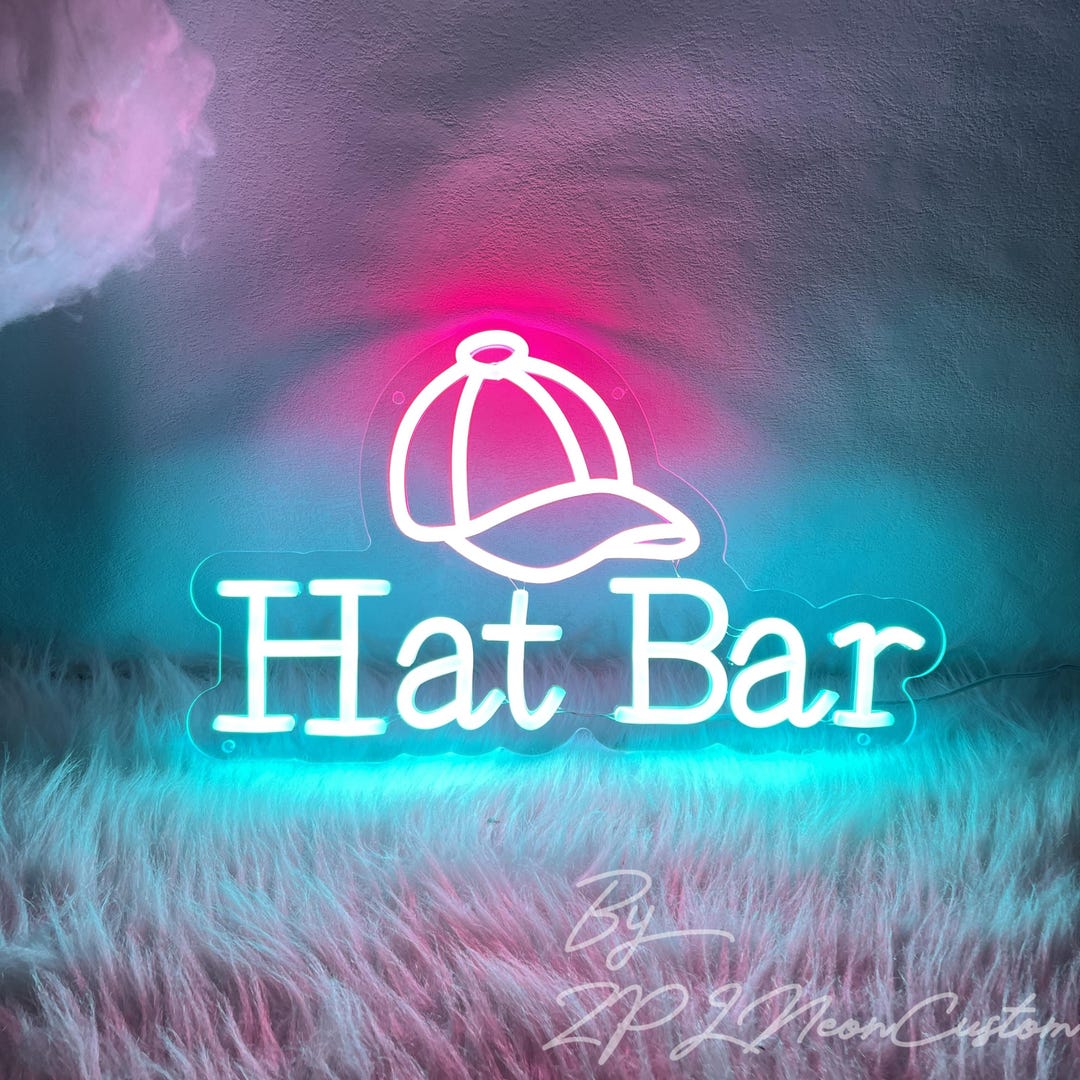 Hat Bar Neon Sign: Custom LED Light, Hat Shop Decor - Etsy