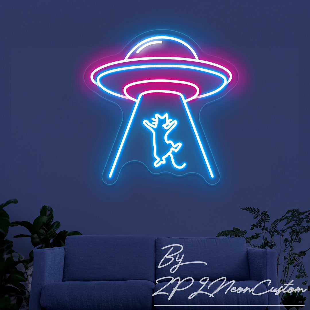 UFO Cat Neon Sign Custom Neon Sign UFO Lamp Ufo Cat LED Light Animal ...