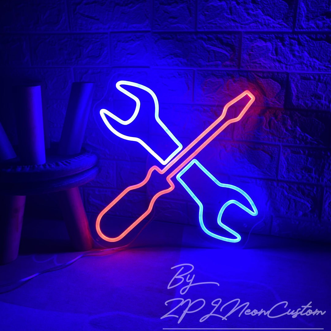 Screwdriver and Wrench Neon Sign Gear Wrench Repair Shop Decor Garage ...
