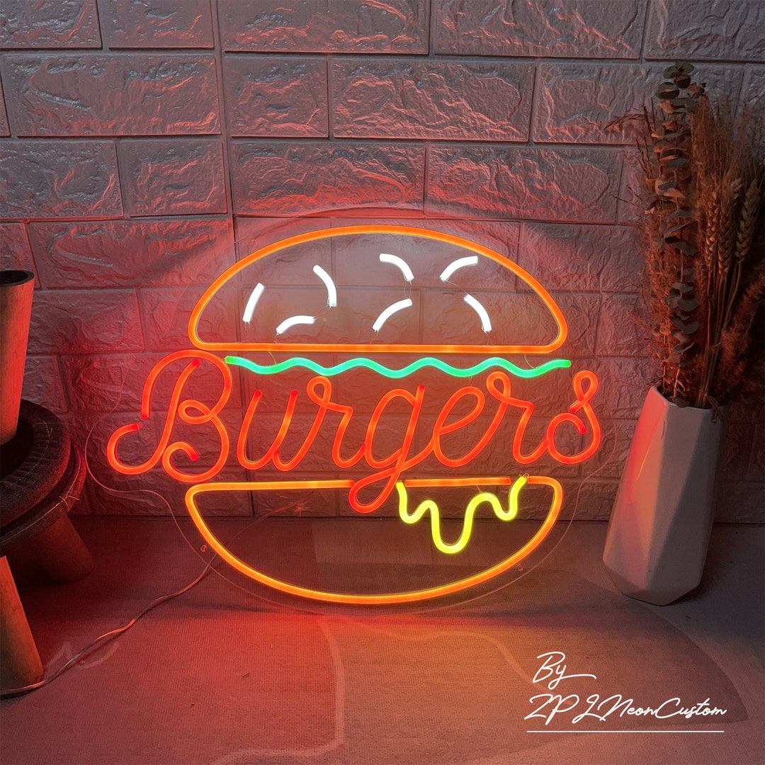 Burgers Neon Sign,food Neon Sign Custom,neon Sign Art,fast Food Shop ...