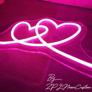 Double Heart Neon Sign Custom Neon Sign Wedding Neon Sign Bedroom Home ...
