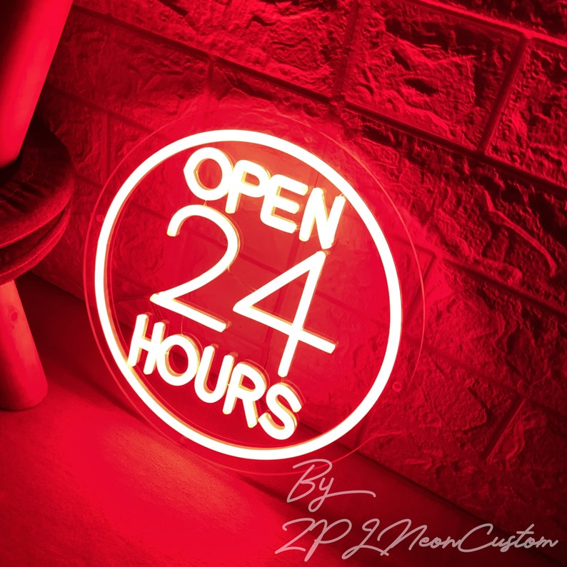 Open 24 Hours Neon Sign, Custom LED Business Decor - Etsy