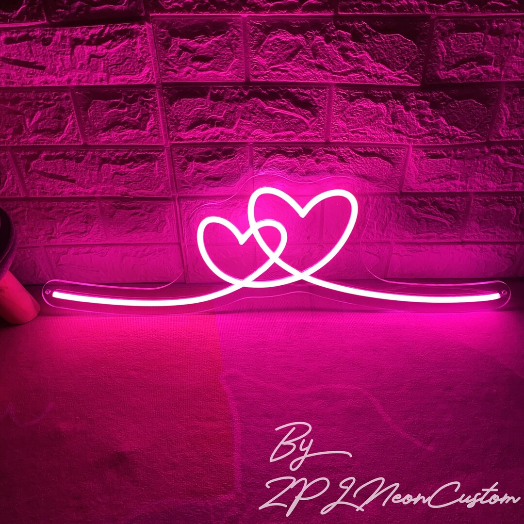 Double Heart Neon Sign Custom Neon Sign Wedding Neon Sign Bedroom Home ...