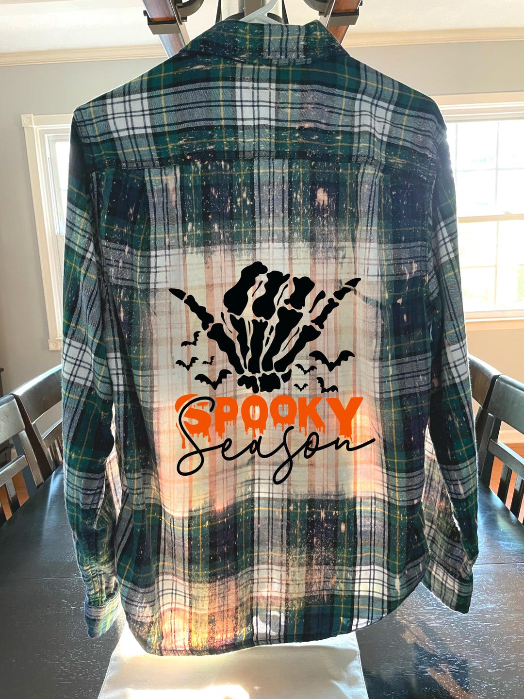 Spooky Season Bleached Fall Long Sleeve Flannel, Spooky Plaid Top ...