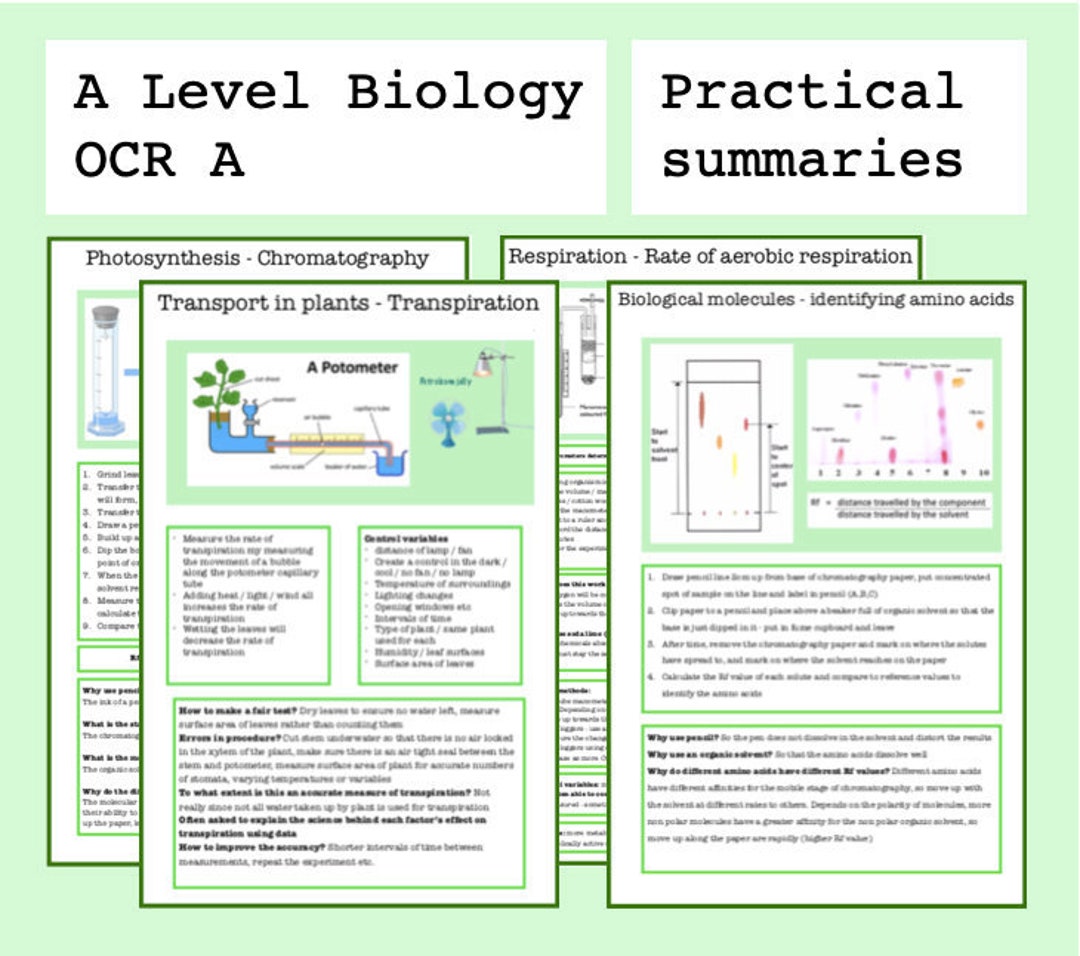 A Level Biology Practical Summaries || OCR A - Etsy
