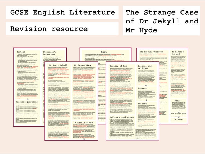 GCSE English Literature Jekyll and Hyde Revision Resource || Grade 9 ...