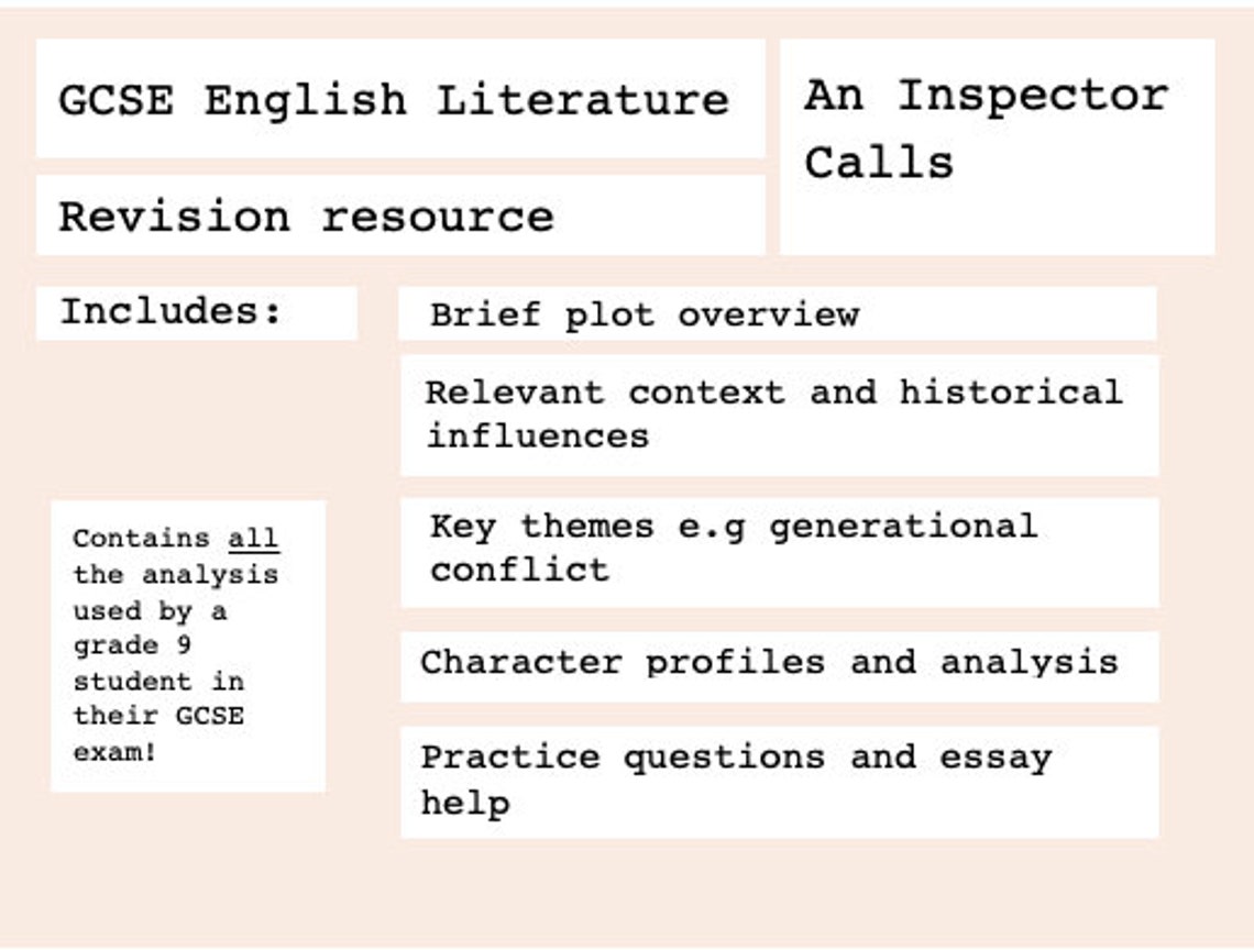 GCSE English Literature an Inspector Calls Revision Resource || Grade 9 ...