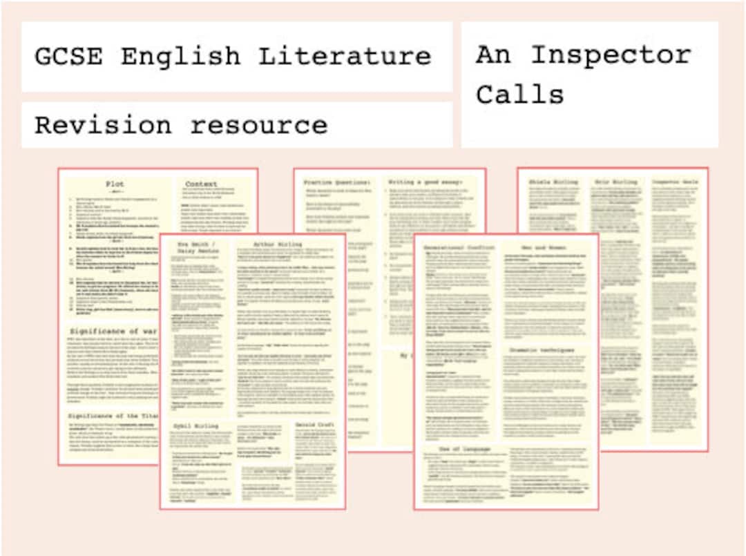 GCSE English Literature an Inspector Calls Revision Resource || Grade 9 ...