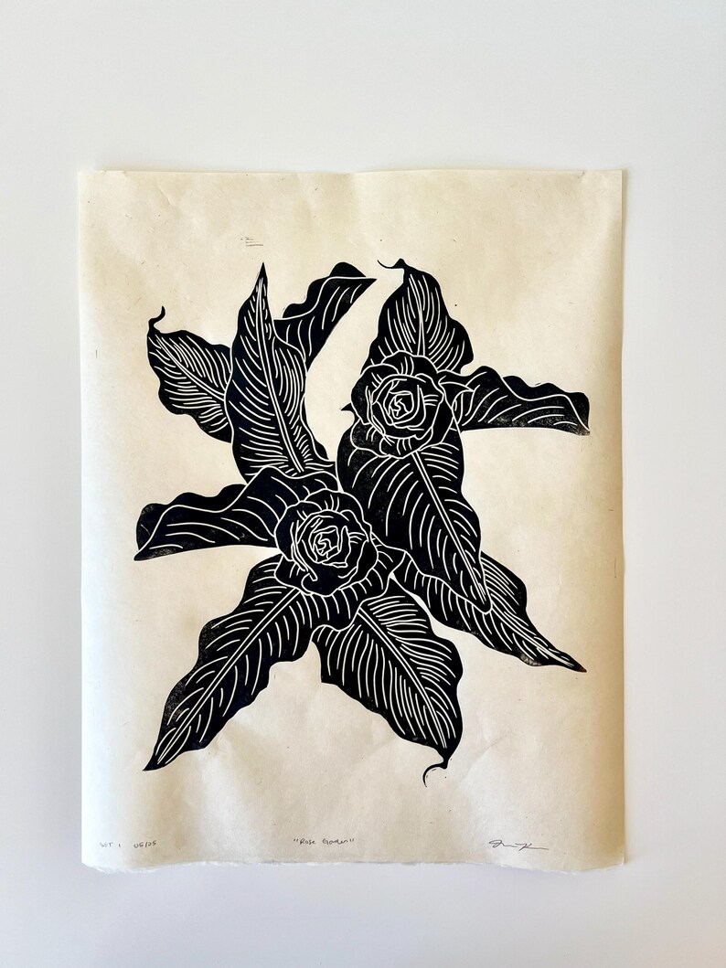 Rose Garden Linocut Print - Etsy
