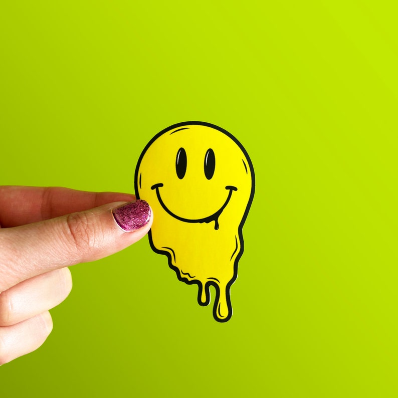 Smiley Face Sticker - Droopy Smiley Sticker - Drippy Smiley Sticker ...