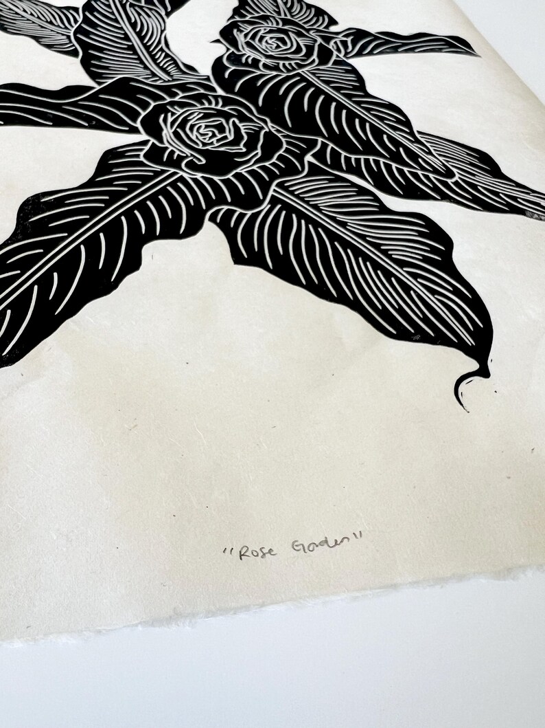 Rose Garden Linocut Print - Etsy