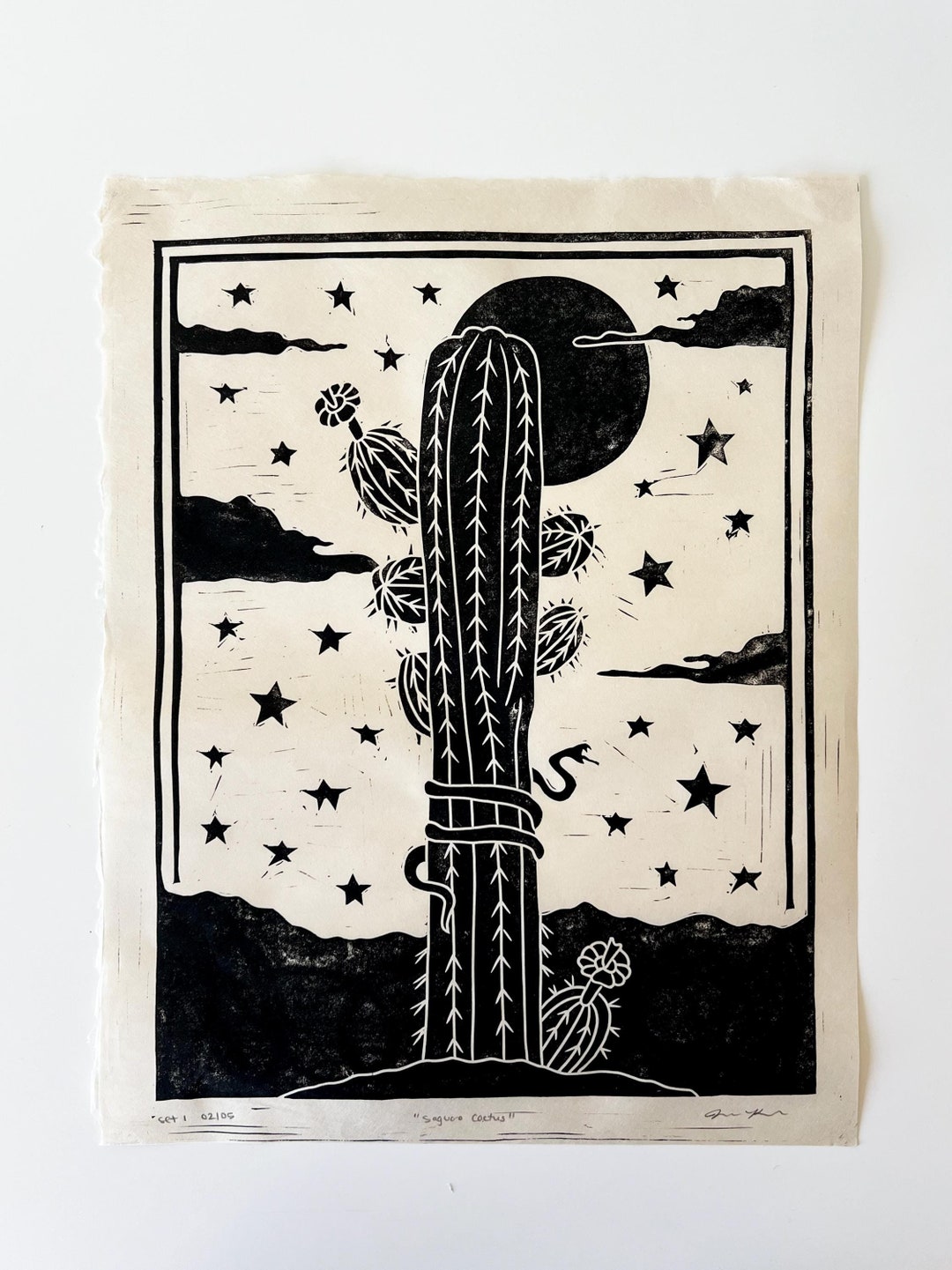Saguaro Cactus Linocut Print - Etsy