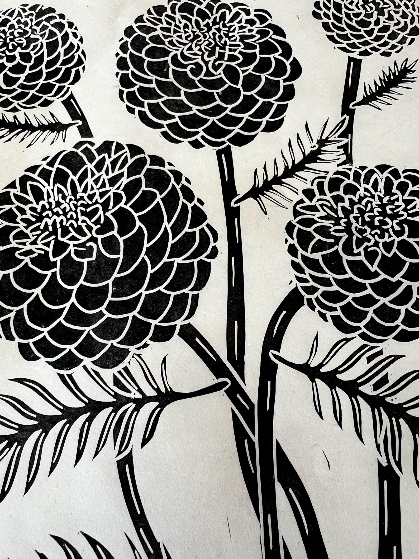 Dahlias in Black Linocut Print - Etsy