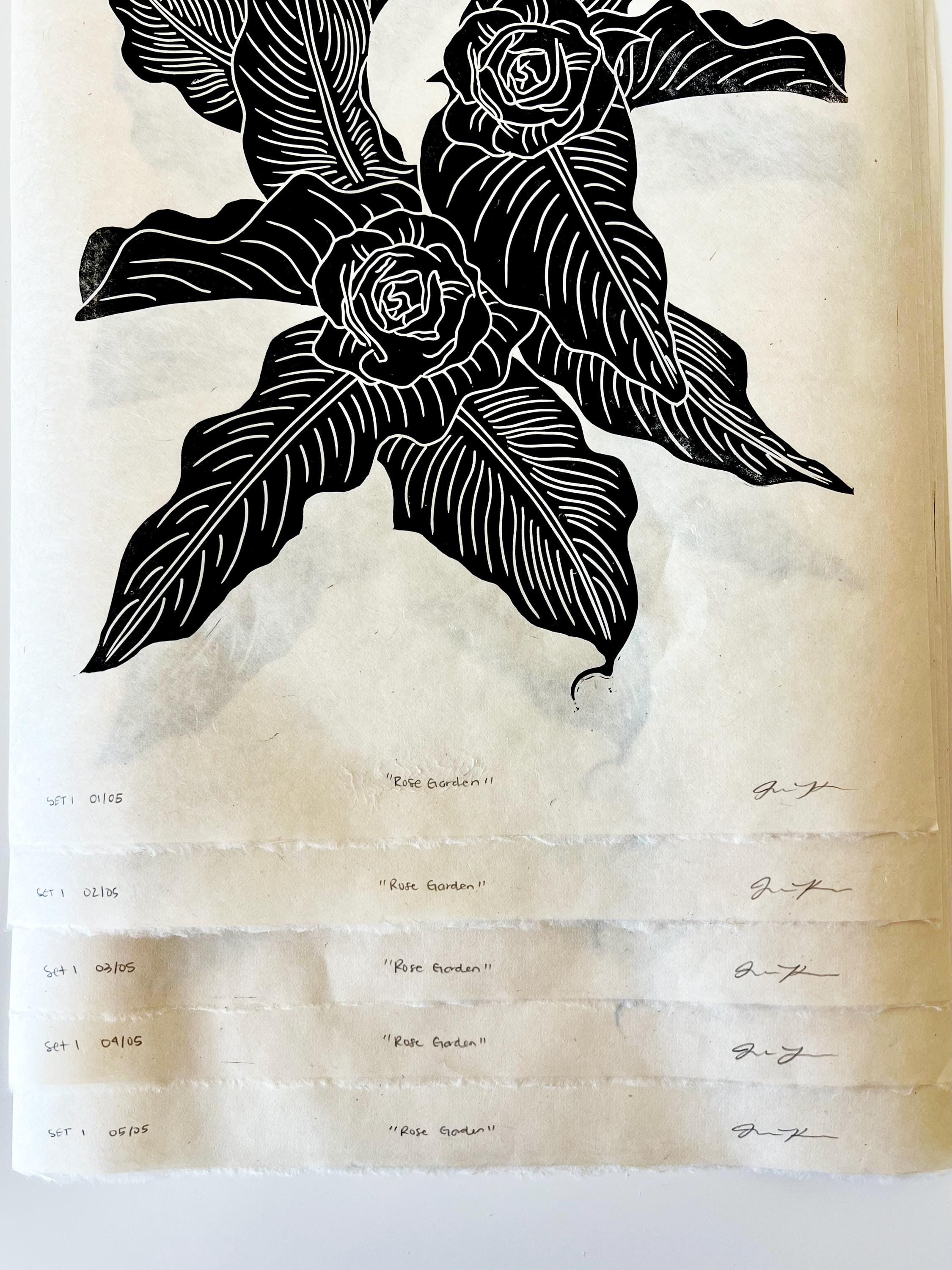 Rose Garden Linocut Print - Etsy