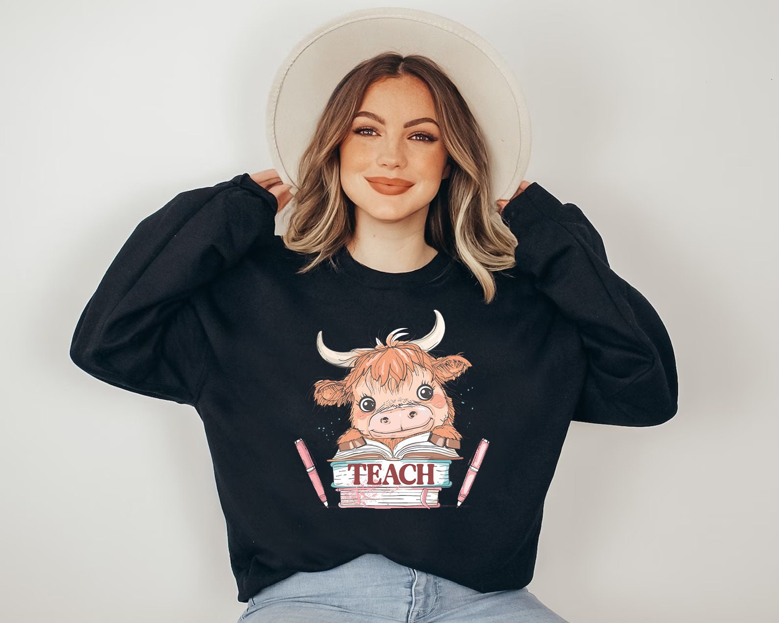 Cute Teach Highland Cow SVG PNG, Teacher Life Png, Teach Love Inspire ...