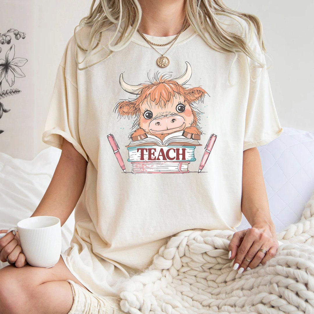 Cute Teach Highland Cow SVG PNG, Teacher Life Png, Teach Love Inspire ...
