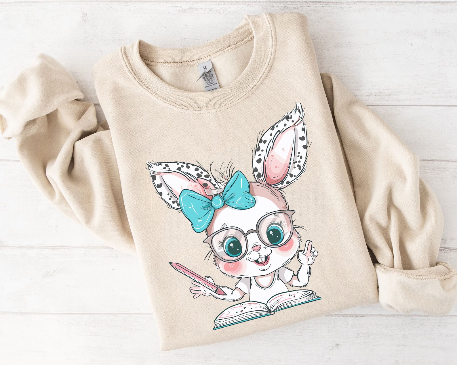 Cute Bunny With Glasses PNG & SVG Bundle, Watercolor Bunny Rabbit ...