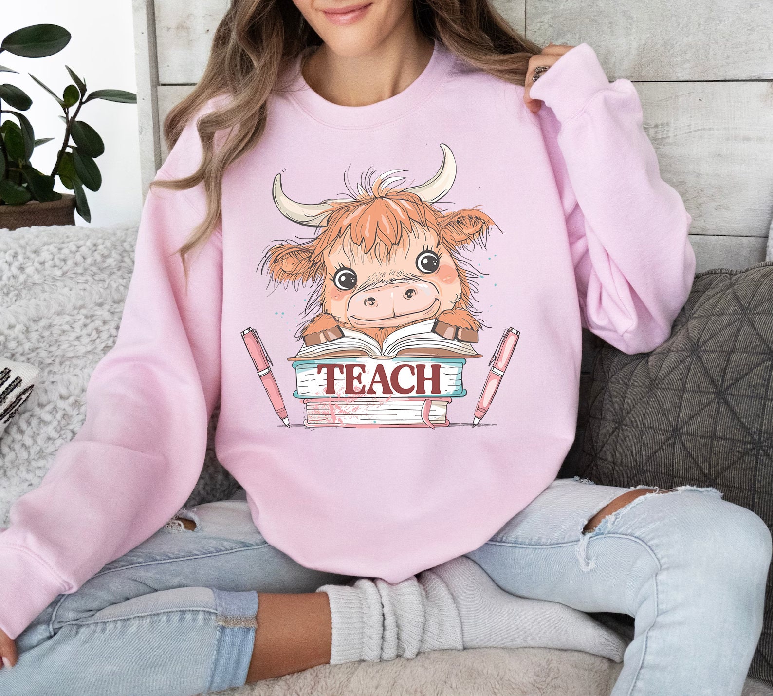 Cute Teach Highland Cow SVG PNG, Teacher Life Png, Teach Love Inspire ...