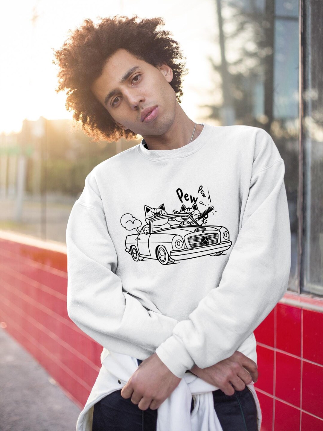 Funny Pew Pew Cat Sweatshirt SVG File | Cute Gangster Cat Design for ...