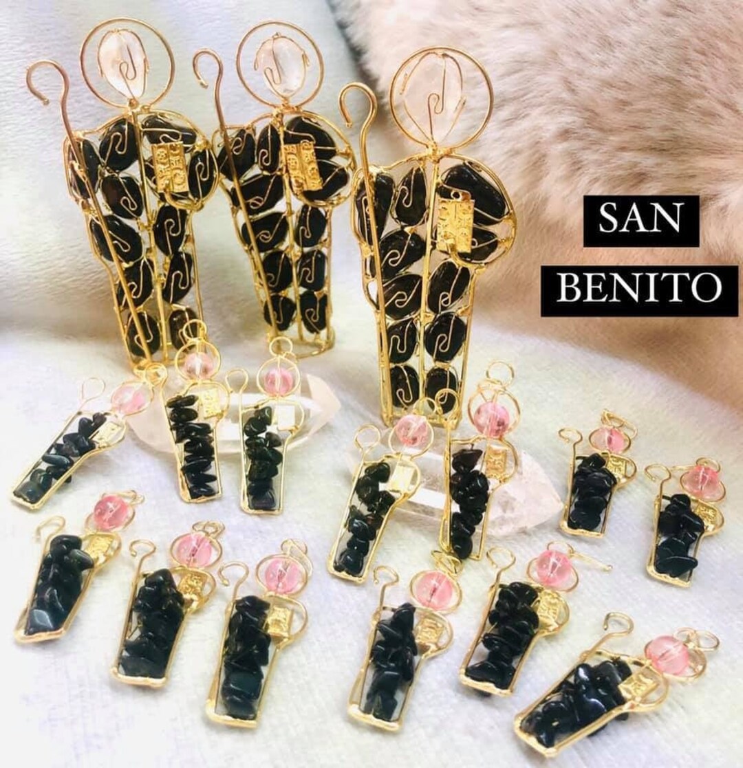 HANDMADE PENDANT 14K Gold Plated St. Benito Quartz Necklace Raw Crystal ...