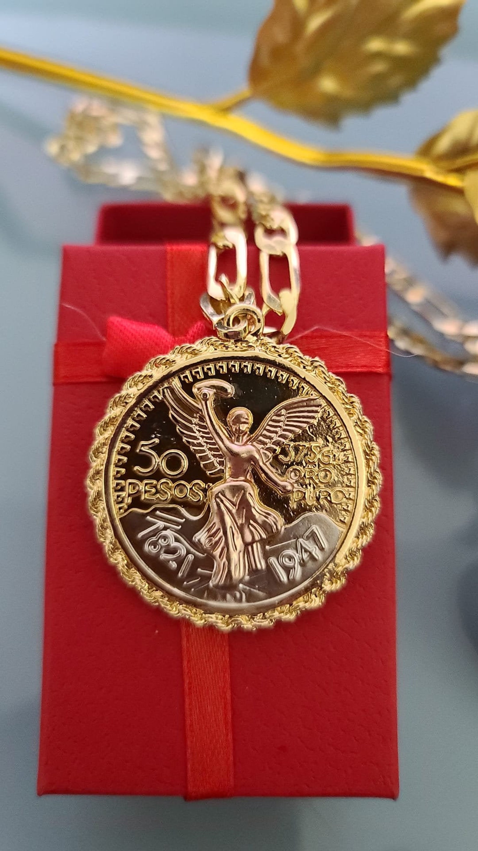 14k Gold Plated Coin Centenario Mexicano - Moneda 50 Pesos En Oro ...
