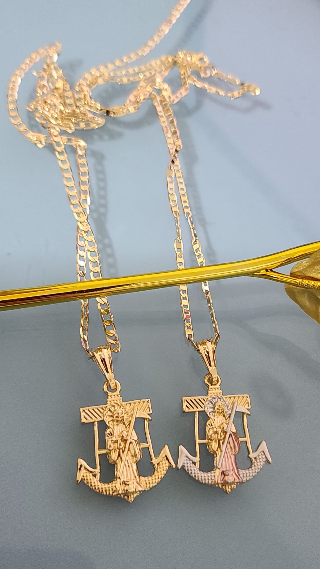 14k Gold Plated Anchor "santa Muerte" Necklace ~ Grim Reaper Pendant ...