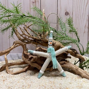 Starfish Snowman Ornament, Handmade Ornaments, Coastal Christmas ...