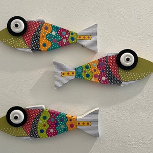 Fish Decor, Fish Art, Minnow School, 3-piece Set Wooden Fish, Beach ...