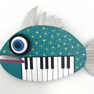 Funky Piano Fish Wall Art, Wood Fish Wall Decor, Coastal Decor, Wooden ...