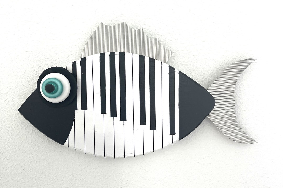 Funky Piano Fish Wall Art, Wood Fish Wall Decor, Coastal Decor, Wooden ...