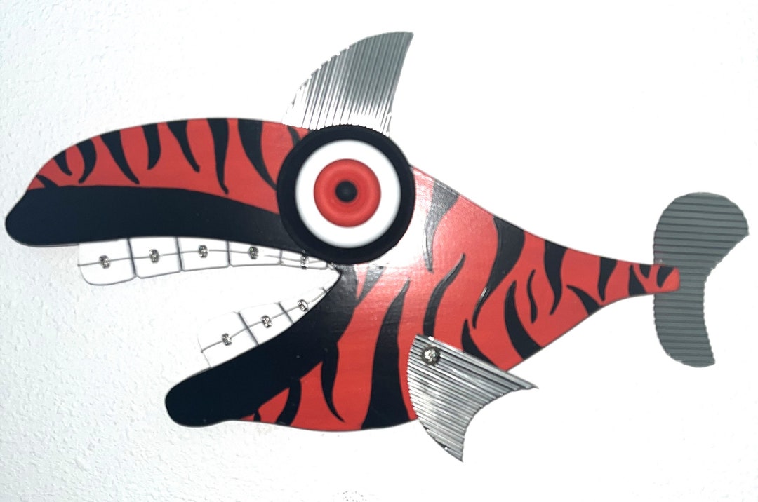 Funky Fish Wall Art, Tiger Fish, Fish With Braces, Wood Fish Wall Decor ...