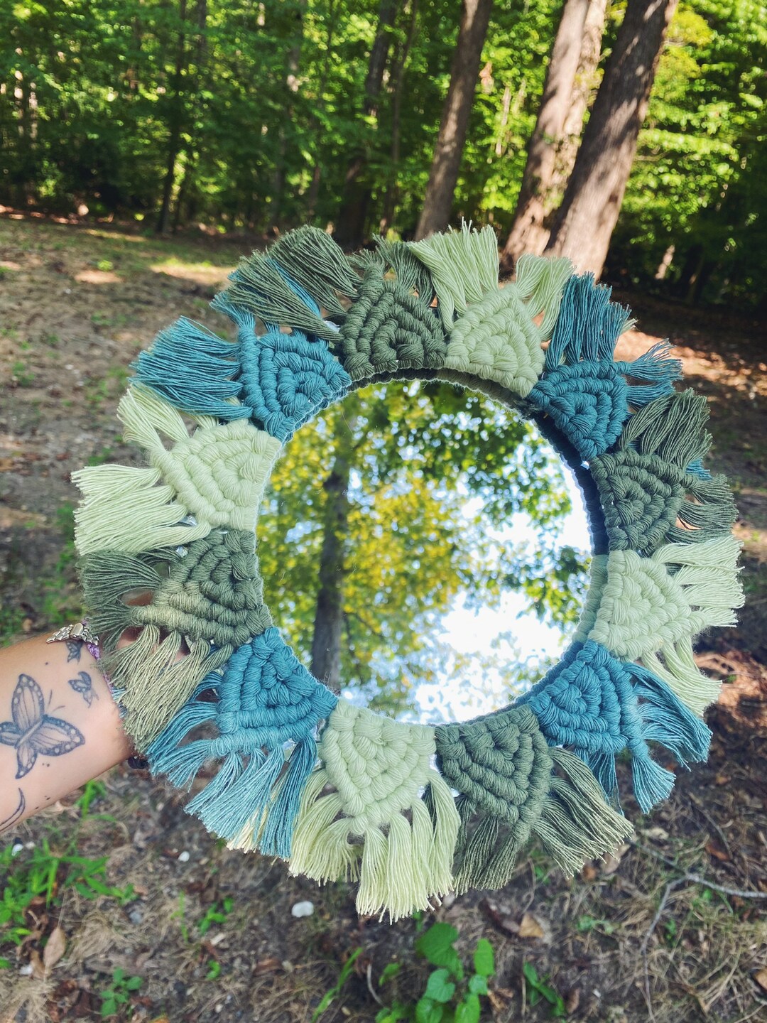 Multi Colored Macrame Mirror | Macrame Mirror | Blue and Green Mirror ...