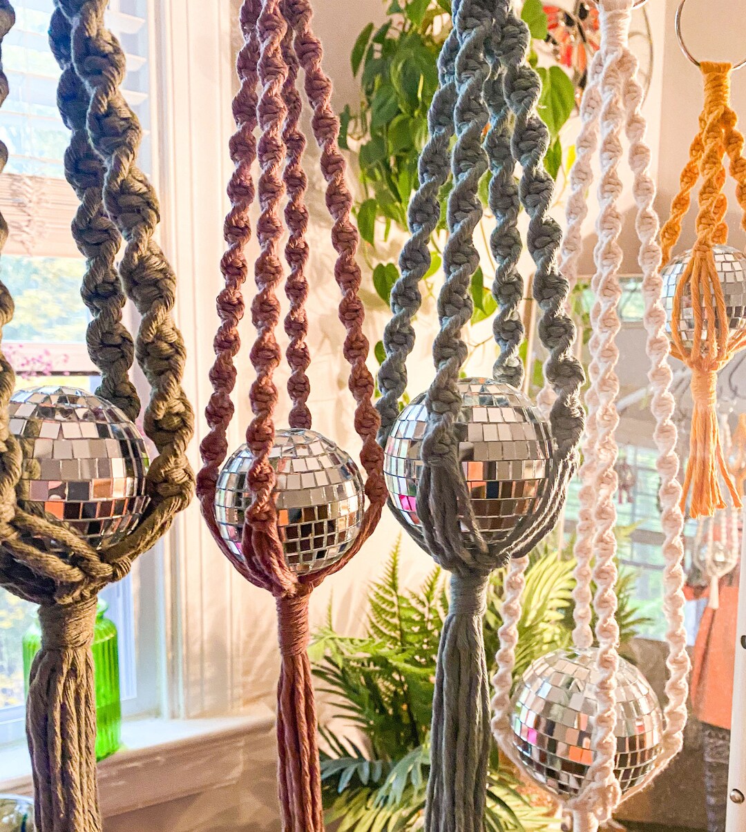 Disco Ball Macrame Hanger | Disco Ball Hanger Decor | Macrame Disco ...