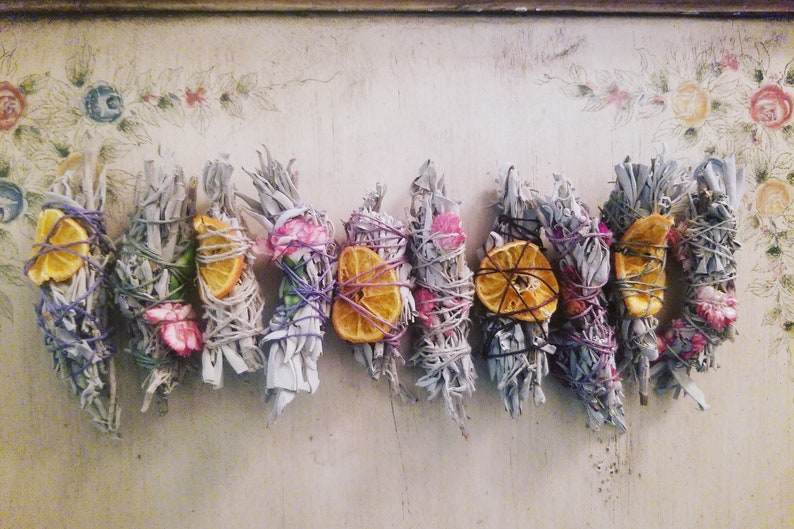 Sage Smudge Sticks-assorted Dried Flowers, Orange Slices - Etsy