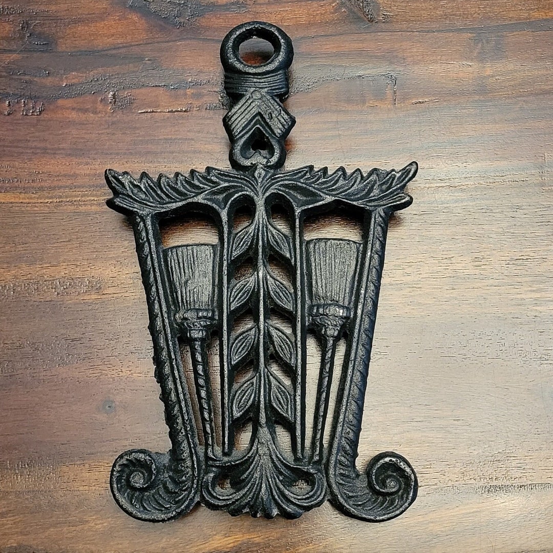 Cauldron Stand - Vintage Cast Iron Trivet W Broom Design - for Altar ...